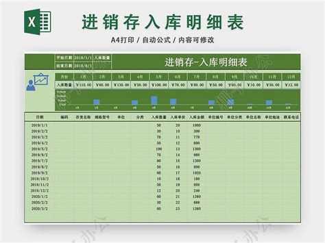 企业仓储管理进销存入库明细表格模板 椰子办公
