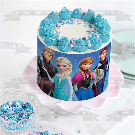 Frozen Elsa Anna Hans Kristoff Snowy Background Edible Cake Topper Ima