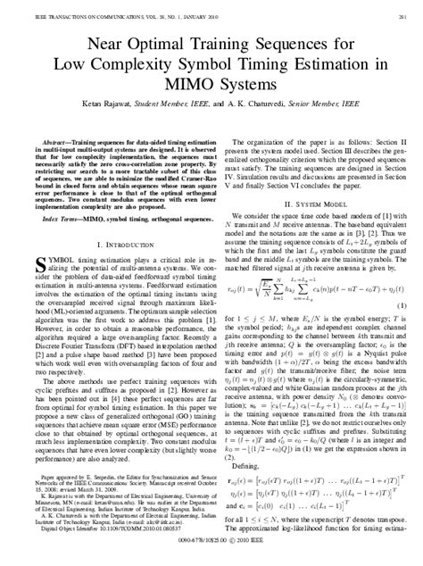 Pdf Near Optimal Training Sequences For Low Complexity Symbol Timing Estimation In Mimo Systems