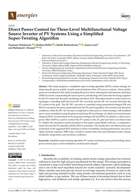Pdf Direct Power Control For Three Level Multifunctional Voltage Source Inverter Of Pv Systems
