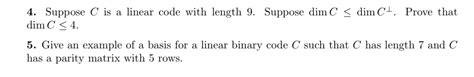 Solved Suppose C ﻿is A Linear Code With Length 9 ﻿suppose