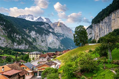Switzerland Travel Valley Village Of Lauterbrunnen Switzerland Stock