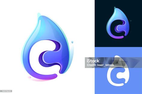 순수한 물방울 C 편지 로고 친환경 3d 사실적인 아이콘입니다 겹치는 수채화 스타일의 거친 물결 이니셜 바다에 대한 스톡 벡터 아트 및 기타 이미지 Istock