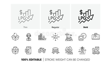 Return Package Inventory And Hand Baggage Line Icons For Web App