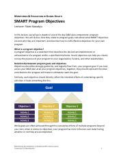 M E Smart Objectives Pdf MONITORING EVALUATION IN GLOBAL HEALTH SMART Program Objectives