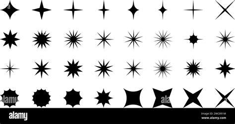 Set Of Black Stars Icons Sparkle Twinkle Starburst Bling Stardust Shapes Flash Light