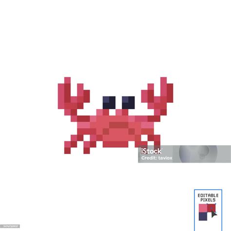 게 캐릭터 픽셀 아트 아이콘입니다 로고 스티커 웹 자수 및 모바일 앱을위한 요소 디자인 고립 된 벡터 그림입니다 8비트 스프라이트 물고기에 대한 스톡 벡터 아트 및 기타