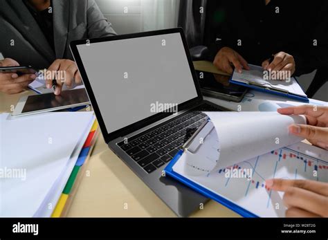 Laptop With Blank Screen On Table Workspace Background New Project On Laptop Computer With