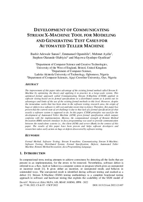 Pdf Development Of Communicating Stream X Machine Tool For Modeling And Generating Test Cases