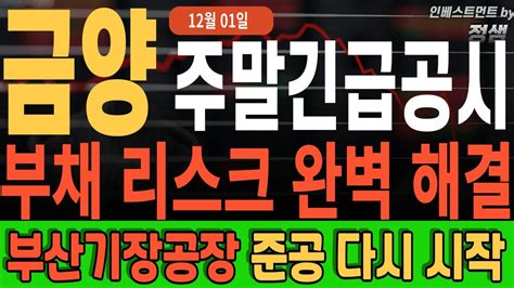 금양 금양주가 금양주가전망 💥금양 주말 긴급공시💥 류광지회장이 발표한 부채리스크 해결 가이드 최초 공개 부산기장공장 드림팩토리 준공 다시 시작했다 Youtube