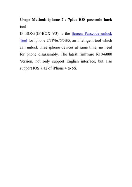 Usage Method Iphone 7 7 Plus Ios Passcode Hack Tool Pdf