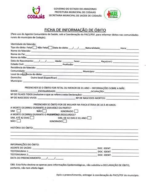 Ficha Infor De Óbito Pdf