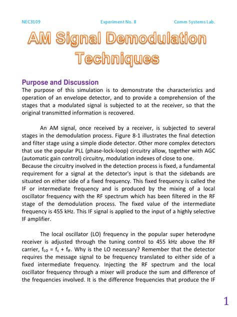 Experiment No 8 Am Signal Demodulation Techniques Pdf Detector Radio Radio