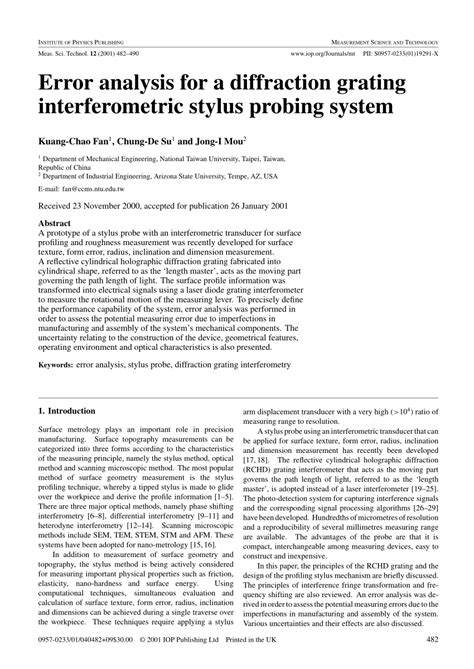 Pdf Error Analysis For A Diffraction Grating Interferometric Stylus Probing System