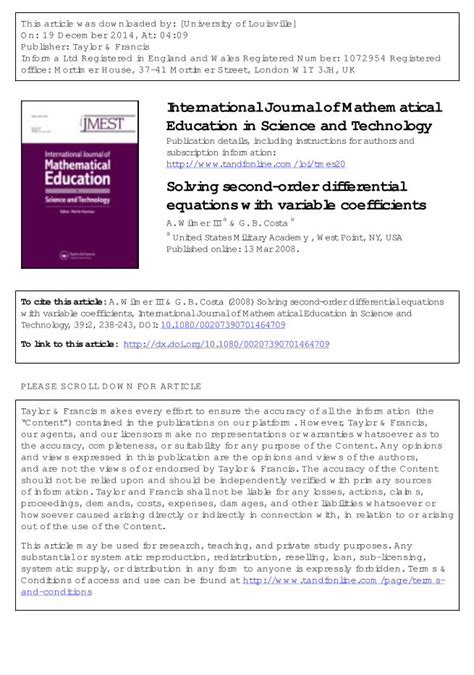 Pdf Solving Second Order Differential Equations With Variable