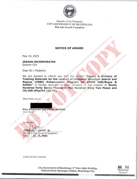 Supply And Delivery Of Training Materials For The Conduct Of Collapsed Structure Search And Rescue