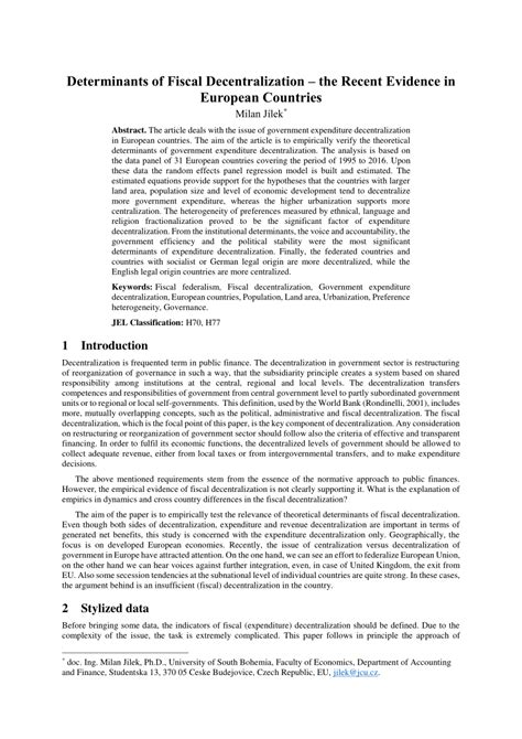 Pdf Determinants Of Fiscal Decentralization The Recent Evidence In European Countries