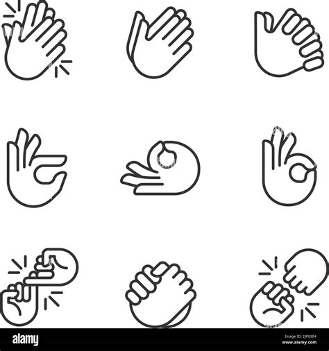 Gestures And Communication Pixel Perfect Linear Icons Set Stock Vector