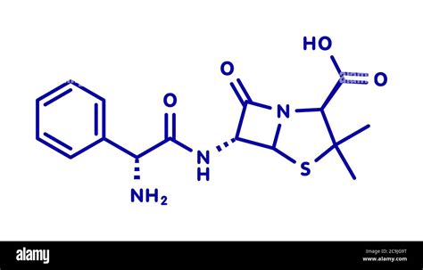 Ampicillin Beta Lactam Antibiotic Drug Molecule Blue Skeletal Formula On White Background Stock