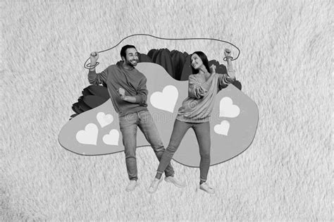 Creative Photo 3d Collage Artwork Poster Postcard Of Nice Sweet Couple Have Fun Together Good