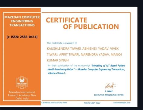 kaushlendra tiwari on linkedin subject mcet2306 publication of our project iot based patient