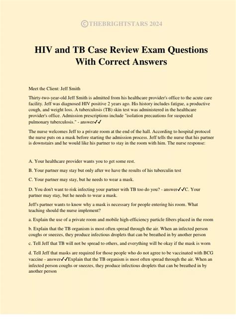 HIV And TB Case Review Exam Questions With Correct Answers HIV And TB Stuvia US