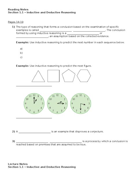 Section 1 Inductive And Deductive Reasoning Reading Notes Section 1