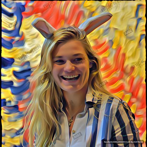 Ai创作图兔子丝巾图案 拍兔年照框 手绘快乐女孩无框画 数字肖像插画 照片金色特效 兔年拍照墙 数码油画滤镜效果 油画特效照片 兔头拼图 Hdr绘画 微笑的兔兔 临摹照片 写实的肖像画 原创