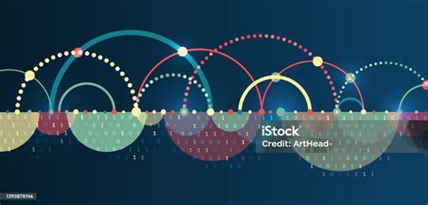 비즈니스 분석 파동과 입자의 형태로 정보의 흐름 많은 양의 데이터를 시각화합니다 정보의 추상적 인 변환 정렬 데이터 조각화 처리 개념에 대한 스톡 벡터 아트 및 기타 이미지