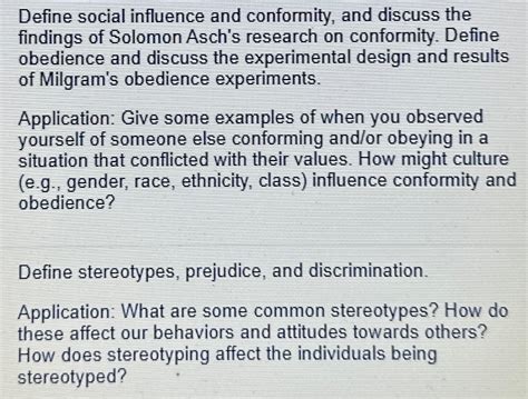 Solved Define Social Influence And Conformity And Discuss