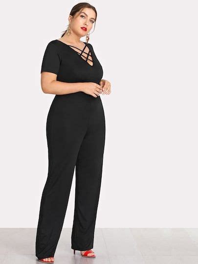 Plus Deep V Neckline Criss Cross Jumpsuit