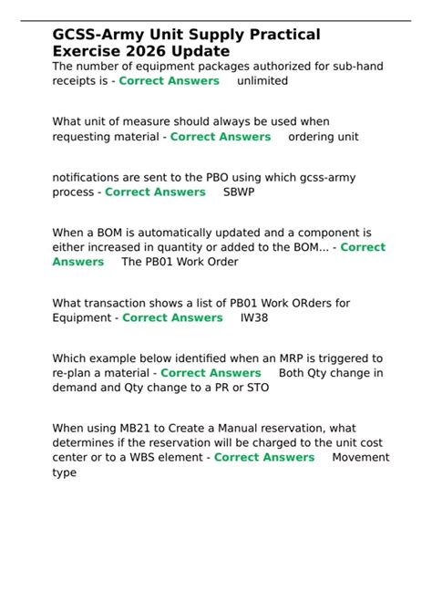 Gcss Army Unit Supply Practical Exercise 2026 Update Gcss Army Ssa