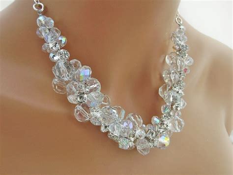 Chunky Clear Crystal Necklace Swarovski Bridal Cluster Etsy