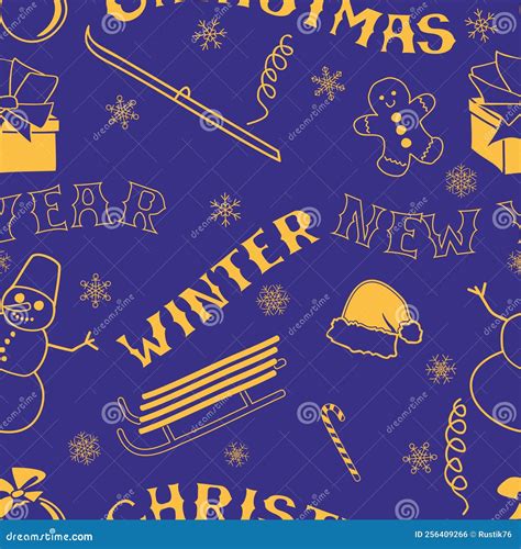 Seamless Simplified Pattern On A Winter Theme With Gold Elements On A