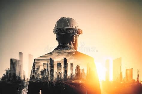 Civil Engineering Portrait Engineer With Double Exposure Flawless