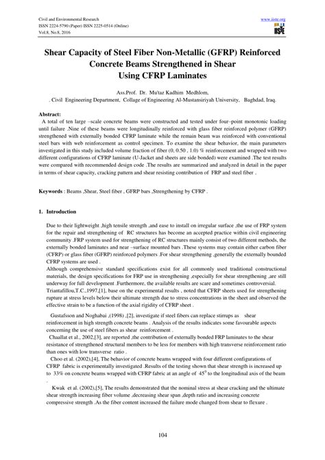 Pdf Shear Capacity Of Steel Fiber Non Metallic Gfrp Reinforced Concrete Beams Strengthened