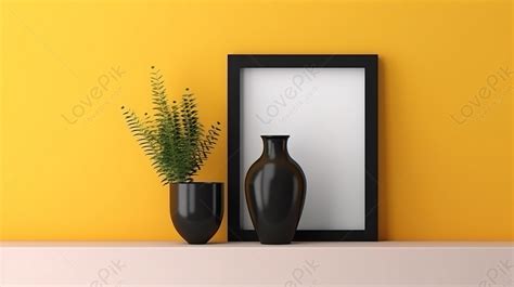 수직 배경 모형 템플릿 노란색 선반에 기대어 있는 빈 검정색 액자의 3d 그림 주형 배경 노란 배경 기대 배경 이미지 Hd 주형 노란 기대 배경 사진 무료