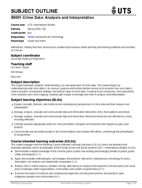 Crime Data Subject Outline SUBJECT OUTLINE Crime Data Analysis And Interpretation Studocu