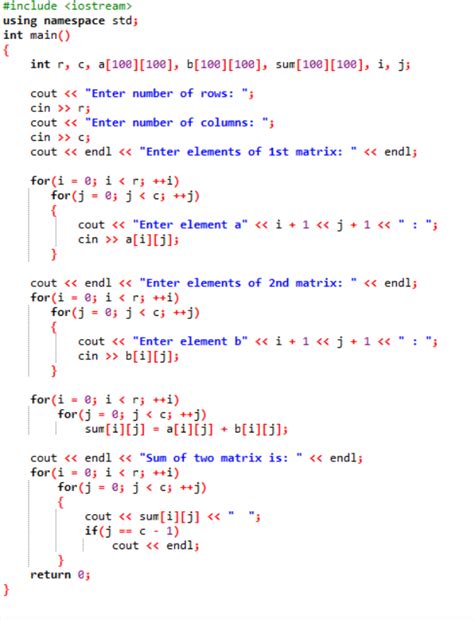 Write The Program Addition Of 2 Matrices In C
