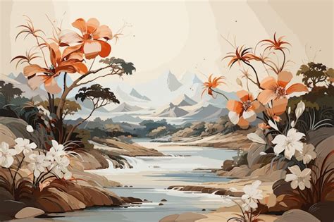 바다와 야자수가 있는 열대 배경 여름 바다 배경 벡터 평면 그림 프리미엄 벡터