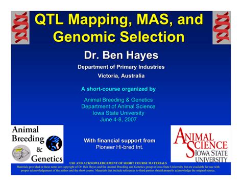 Qtl Mapping Mas And Genomic Selection Dr Ben Hayes
