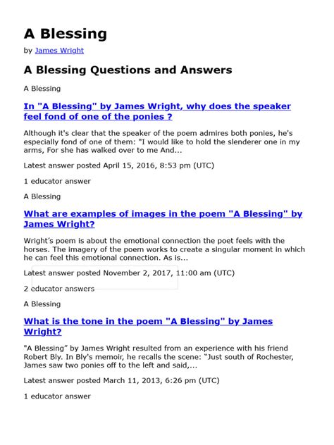 A Blessing Questions And Answers Pdf