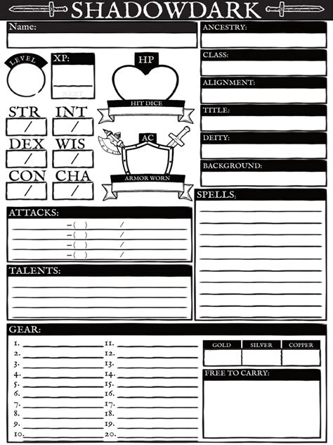 Shadowdark Character Sheet Pdf