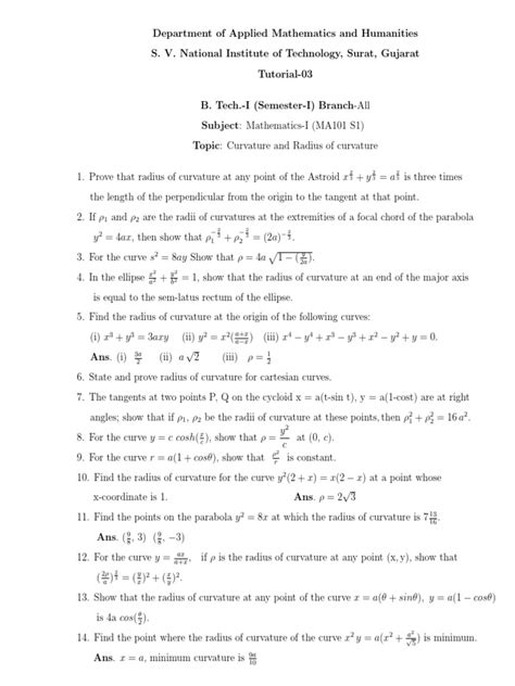 Curvature And Radius Of Curvature Pdf Curvature Ellipse