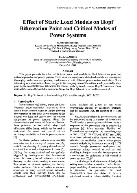 Pdf Effect Of Static Load Models On Hopf Bifurcation Point And Critical Modes Of Power Systems