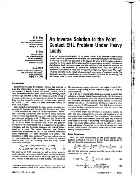 Pdf An Inverse Solution To The Point Contact Ehl Problem Under Heavy