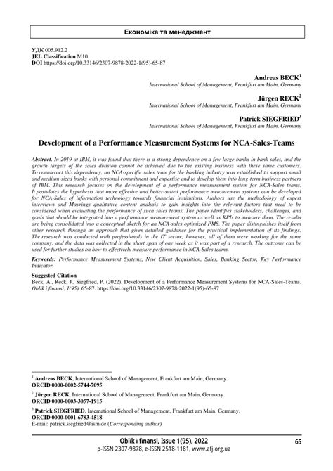 Pdf Development Of A Performance Measurement Systems For Nca Sales Teams