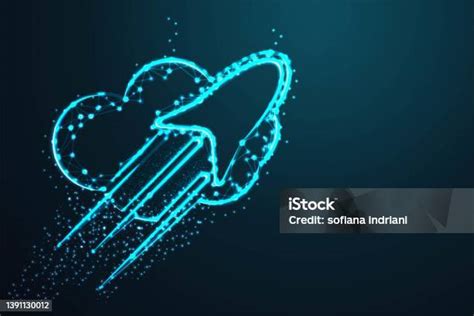 로켓 클라우드 추상 와이어 낮은 폴 리 다각형 와이어 프레임 메쉬 모양 배경 일러스트 레이 션 및 별 점 어두운 푸른 밤하늘에 별자리 3차원 형태에 대한 스톡 벡터 아트 및