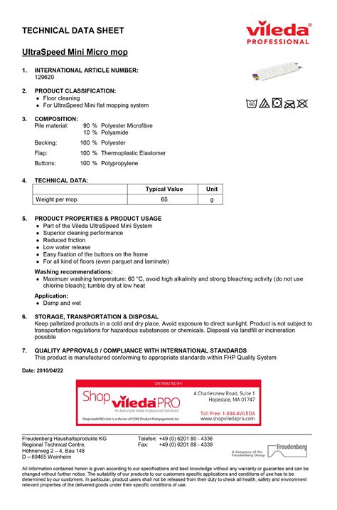 Mini Micro Mop System Data Sheet