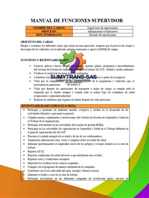 St Mn 001 Manual De Funciones Supervisor Descargar Gratis Pdf Business